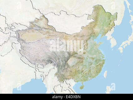 China, Relief Map With Border Stock Photo - Alamy