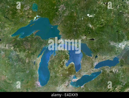 Colour satellite image of Detroit, Michigan, USA. Image taken on June ...