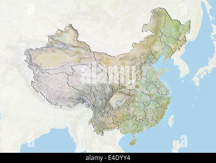 Satellite view of China with boundaries of provinces. This image was ...