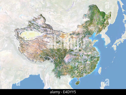 Satellite view of China with boundaries of provinces. This image was ...