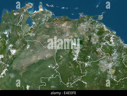 Venezuela, True Colour Satellite Image With Border and Mask Stock Photo ...