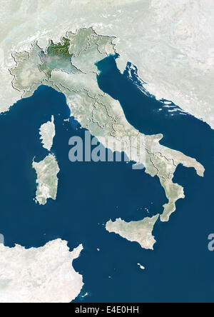Satellite view of the Lombardy region. Italy. 3d render. Physical map ...