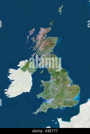 Satellite view of the United Kingdom (with country boundaries and mask ...