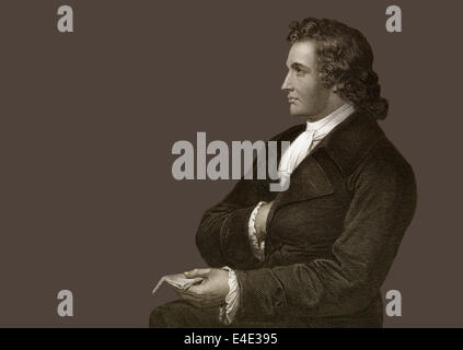 Wolfgang von Goethe, portrait as a young man with facsimile signature ...