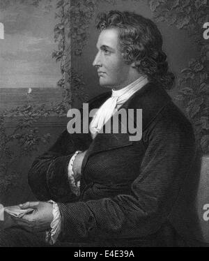 Wolfgang von Goethe, portrait as a young man with facsimile signature ...