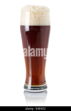 Red beer with bubbles foam in a glass, isolated on white background ...