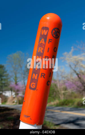 Warning post for underground fiber optic cables in Virginia, USA Stock ...