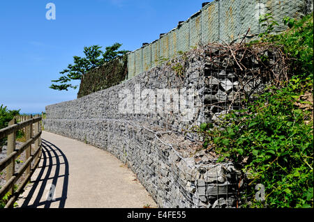 Gabion wire mesh baskets filled with stone for slope stabilization ...