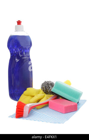 cleaning stuff on yellow background Stock Photo - Alamy