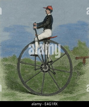 Unicycle. 19th century. Engraving Stock Photo - Alamy