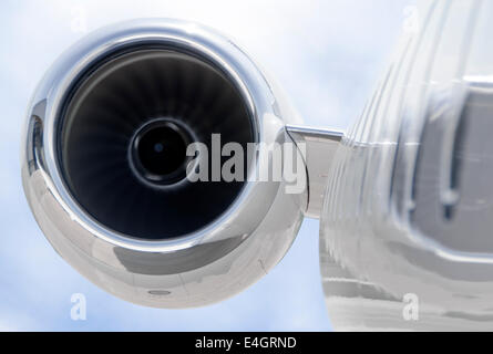 Running Jet Engine on a modern private jet airplane with a wing ...