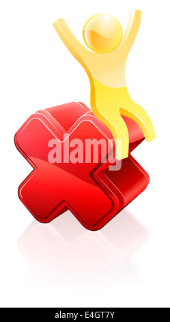 Red cross person illustration of a gold figure holding up a red cross ...