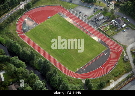 aerial view of the athletics running track at Edge Hill University ...