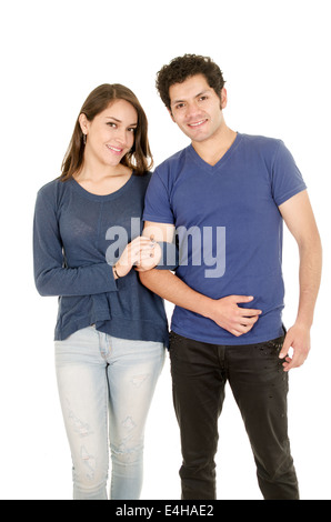 cute latin couple dressed in blue Stock Photo - Alamy