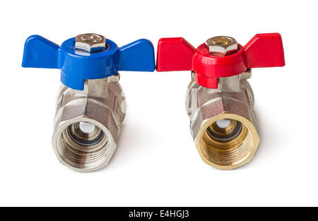 Hot and cold water valves isolated on white background. File contains ...