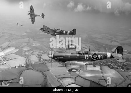 Photographic depiction of three pilots with 303 Squadron (Polish) RAF ...