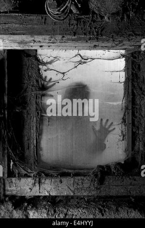 A white scary ghost zombie is outside at night with trees in the ...