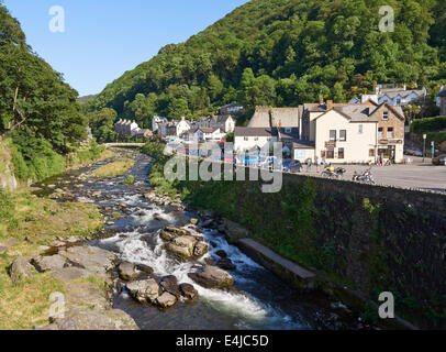 Lynmouth, River Gorge with the confluence of the West Lyn and East Lyn ...