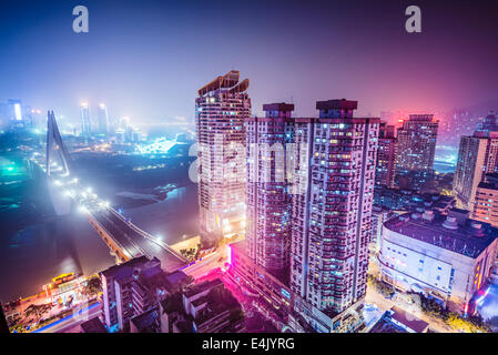 The skyline Qianximen Bridge over the Jialing river, Chongqing is ...