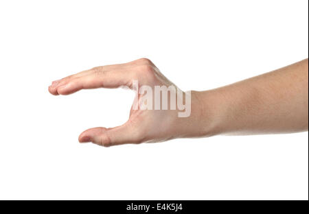 Hand holding something invisible isolated on white background. Female ...