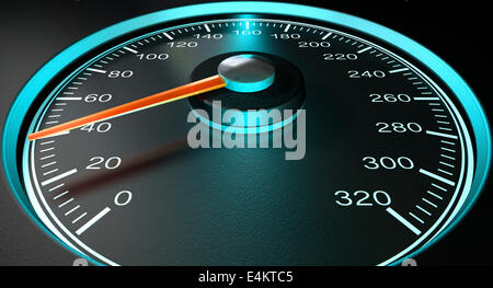 A regular speedometer with glowing blue and red markings with a red ...