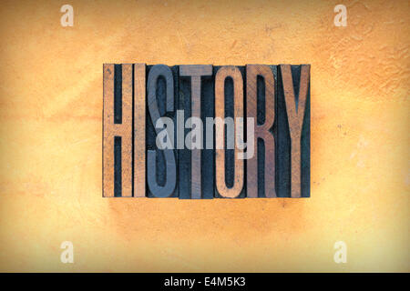 The word "HISTORY" written in vintage wooden letterpress type Stock ...