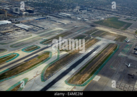 Aerial image of airplanes and runways at LAX airport Los Angeles ...