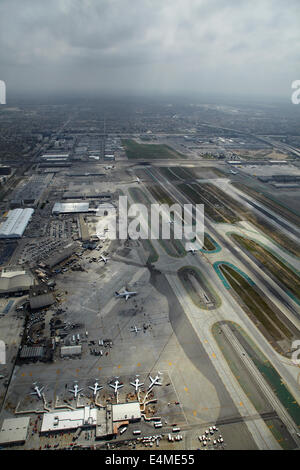 Aerial image of airplanes and runways at LAX airport Los Angeles ...