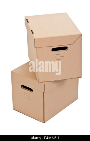 two brown boxes recycle cardboard isolated Stock Photo - Alamy