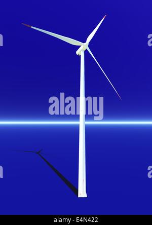 Wind turbine of red, white, blue color and old with blue sky Stock ...