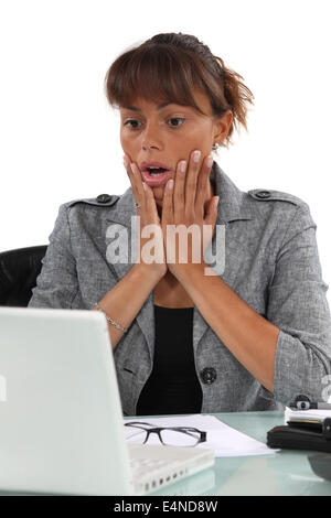 Shocked overwhelmed businesswoman looking at computer monitor Stock ...