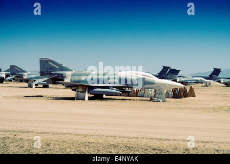 USAF F4 Phantom fighter jet performs a flyby against blue sky in ...