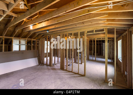 Interior framing of a new house under construction construction home ...