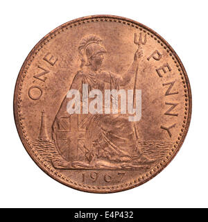 British 1967 One Penny coin featuring Britannia Stock Photo - Alamy