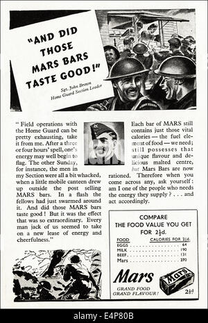 Classic advertisement for Mars chocolate bars in English magazine circa ...