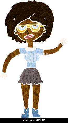 cartoon waving woman wearing spectacles Stock Vector Image & Art - Alamy