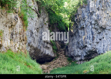 Trow Gill limestone gorge near the village of Clapham in the North ...