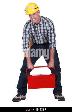 Construction Work - Mason Lifting a Heavy Red Brick with Gloves Stock ...