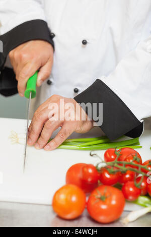 Slicing spring onions Stock Photo - Alamy