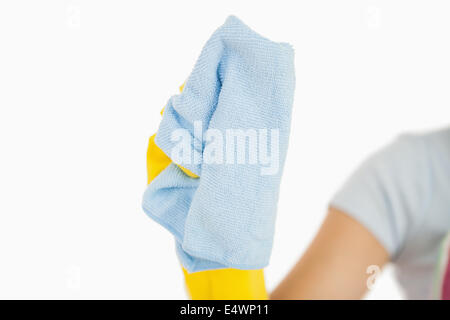 Woman using blue rag Stock Photo - Alamy