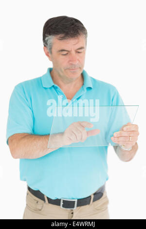 Man pointing on glass slide Stock Photo - Alamy