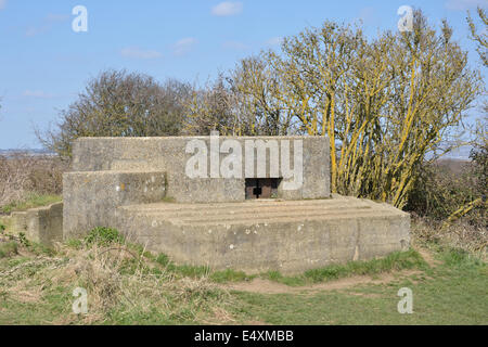 The remains of a WWII concrete pillbox bunker overlooking Sennen Cove ...