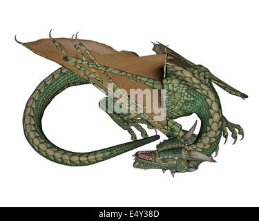 Illustration of a sleeping green dragon isolated on a white background ...