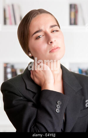 Neck pain muscle stress and strain. Unrecognizable lady in top ...