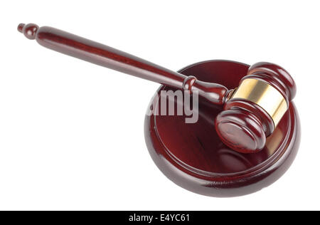 Wooden gavel top view isolated on white background Stock Photo - Alamy