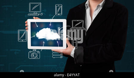 Woman showing hand drawn cloud computing Stock Photo - Alamy