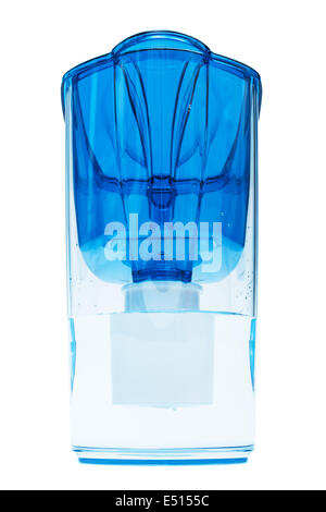 Blue water filter with glass on grey background Stock Photo - Alamy