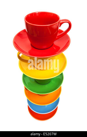 Cups of coffee on color background Stock Photo - Alamy