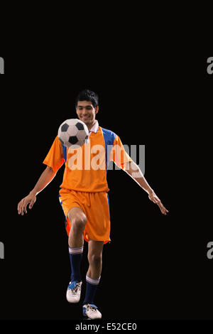 Soccer Player Doing Kick With Ball On Football Stadium Field Isolated ...