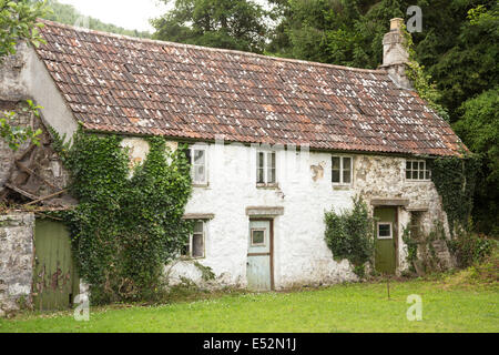Welsh whitewashed old country cottage with traditional slate roof ...